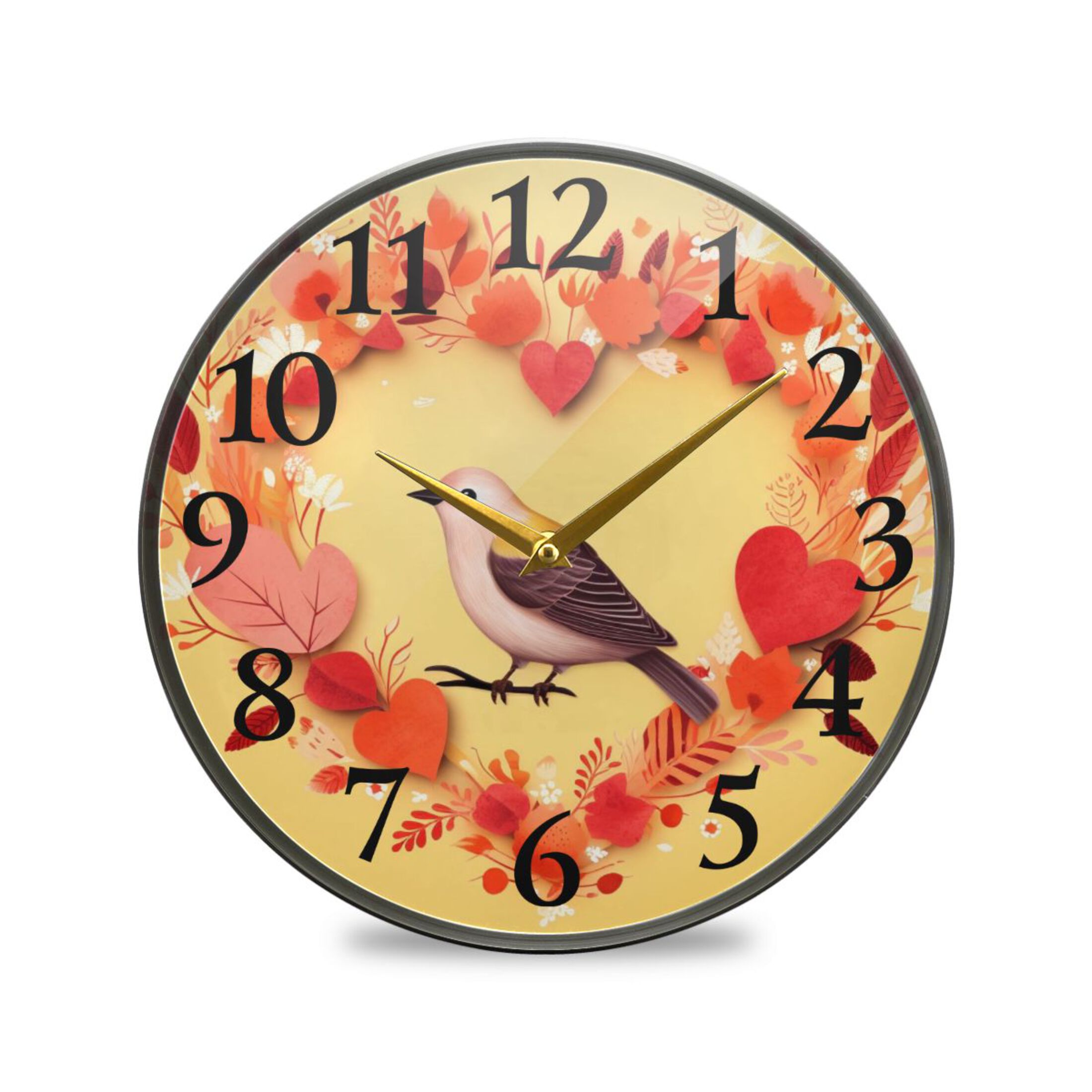 Bird in Heart Flowers Wall Clocks Battery Operated 11.9 Inch Round ...