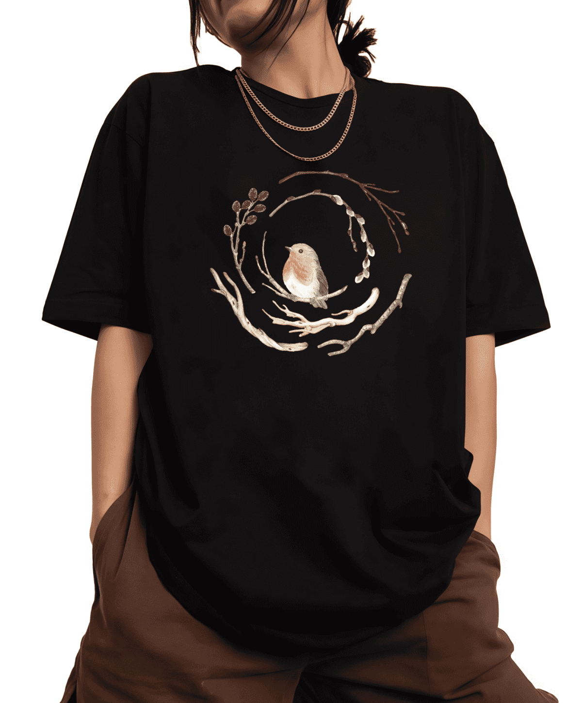 Bird in Nest Print Tshirt Graphic Tees Shirts Black S-5XL 100 Cotton ...