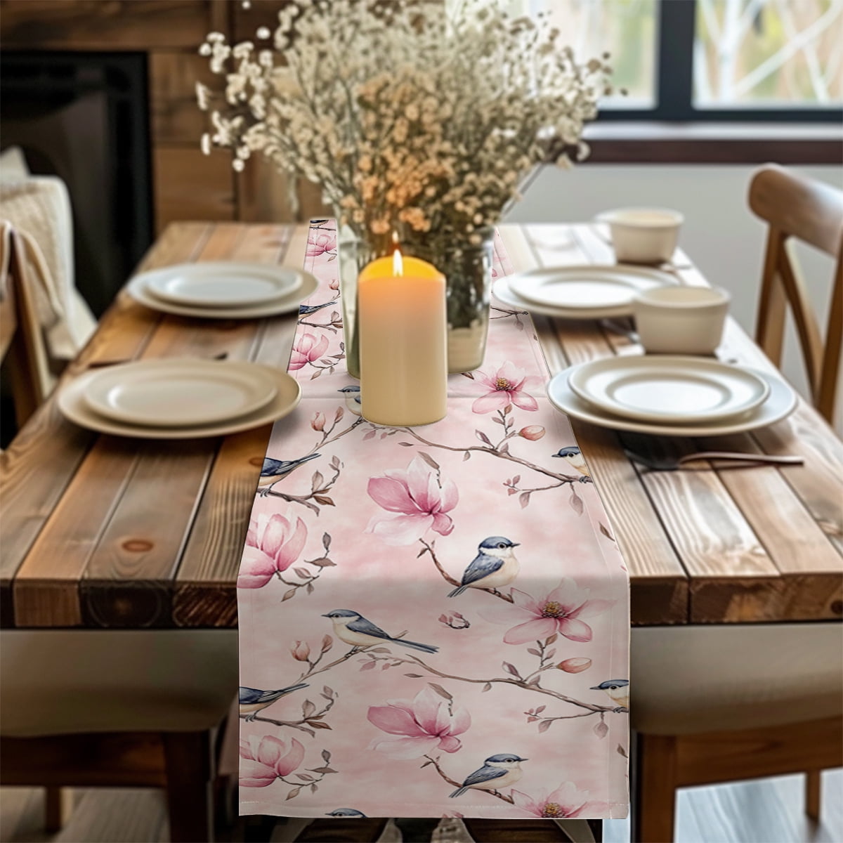 Bird-lotus Plant Table Runners Dresser Table r Farmhouse Dining Table ...