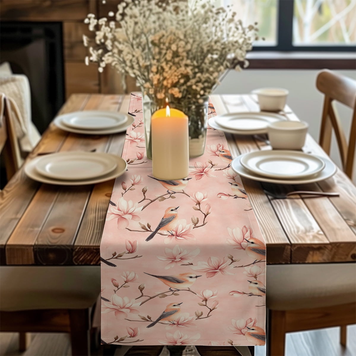 Bird-lotus Plant Table Runners Dresser Table r Farmhouse Dining Table ...