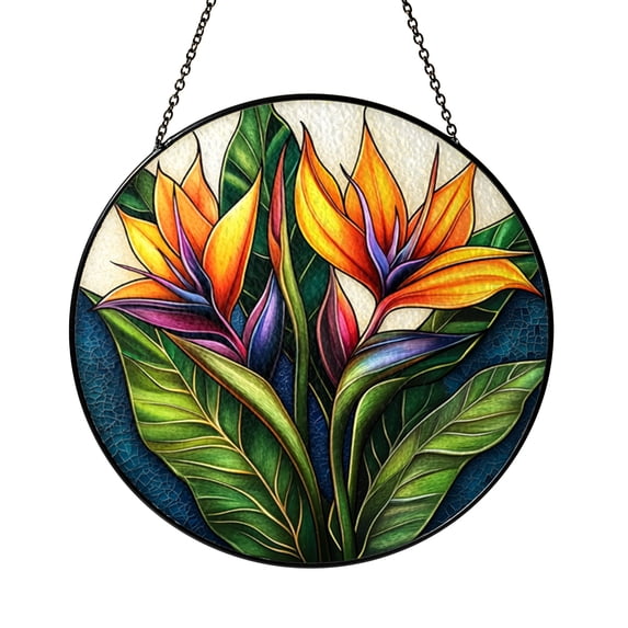 Bird of Paradise Stained Glass Suncatcher, Round Tropical Floral Window ...