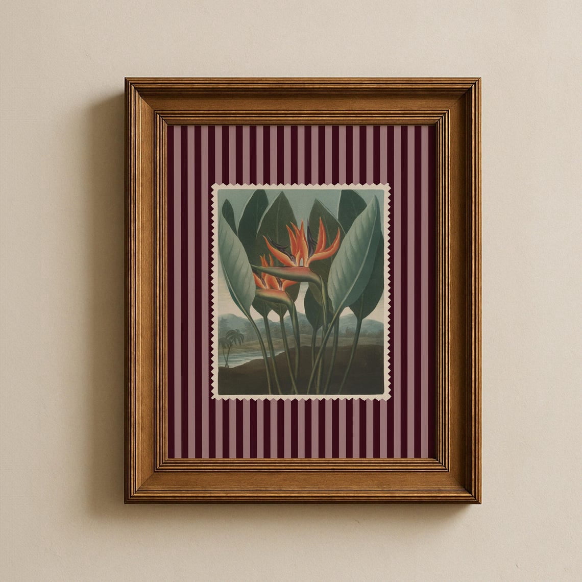 Bird of Paradise Vintage Botanical Wall Art Colorful Striped Poster ...