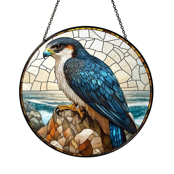Bird of Prey Stained Glass Style Suncatcher – Scenic Cliff Window Art ...