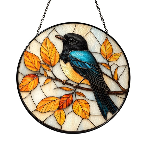 Bird on Branch Stained Glass Suncatcher – Elegant Fall Theme Art ...