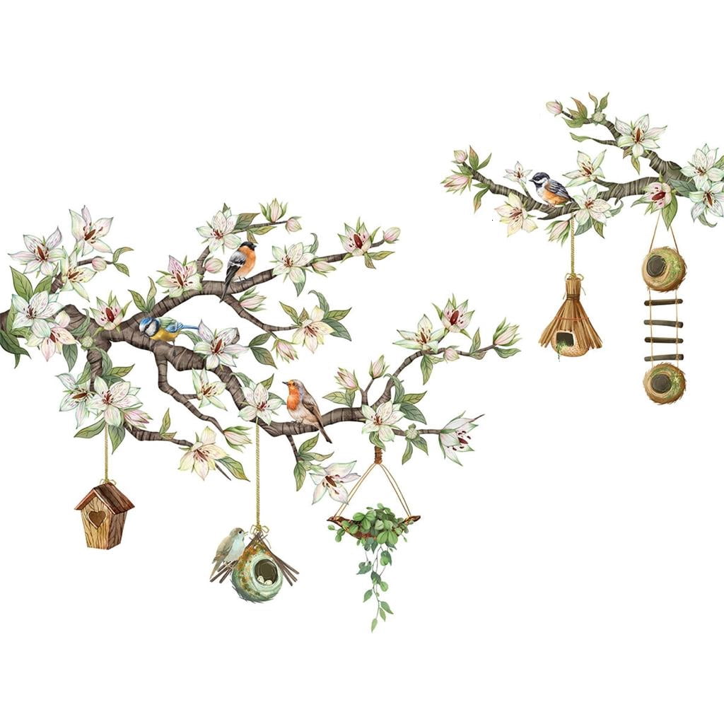 Wall Stickers Bird On Tree Branch Stickers Flower Decal Home ...