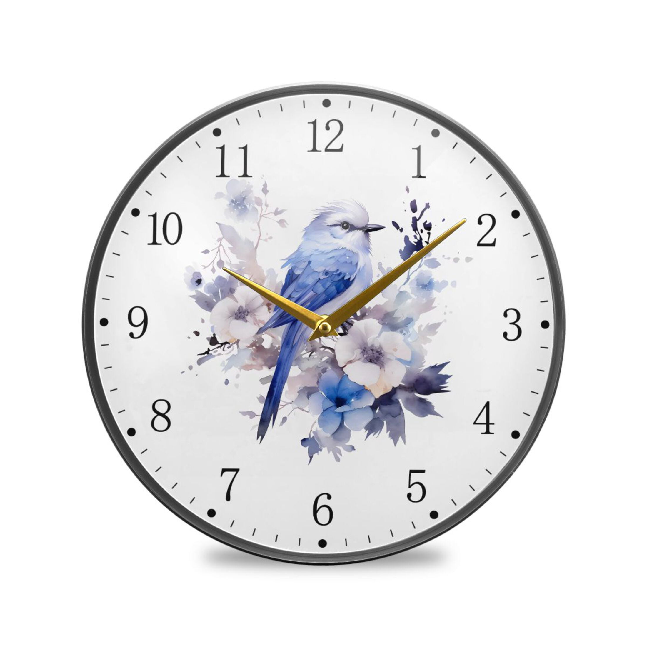 Bird on Flowers Tree Acrylic Wall Clocks Quiet Round Clock Battery ...