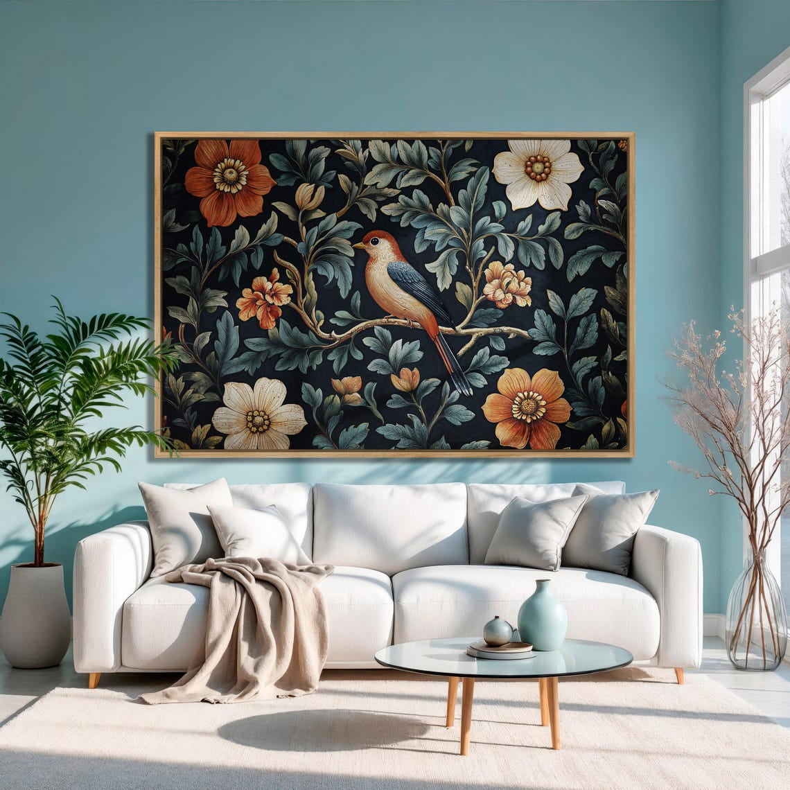 Bird poster, Spring Floral Botanical Wall Art Unframed Paper Print ...
