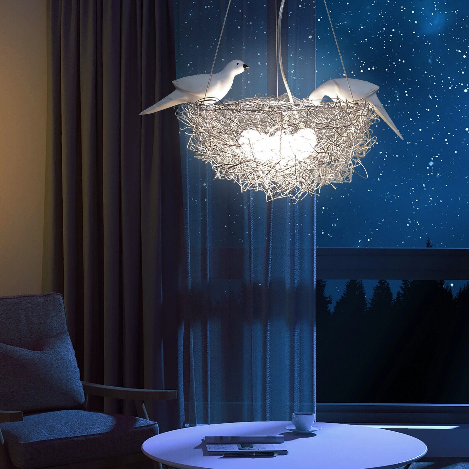 Bird's Nest Chandelier Pendant Light 5 LED bulbs Adjust Study Lamp ...