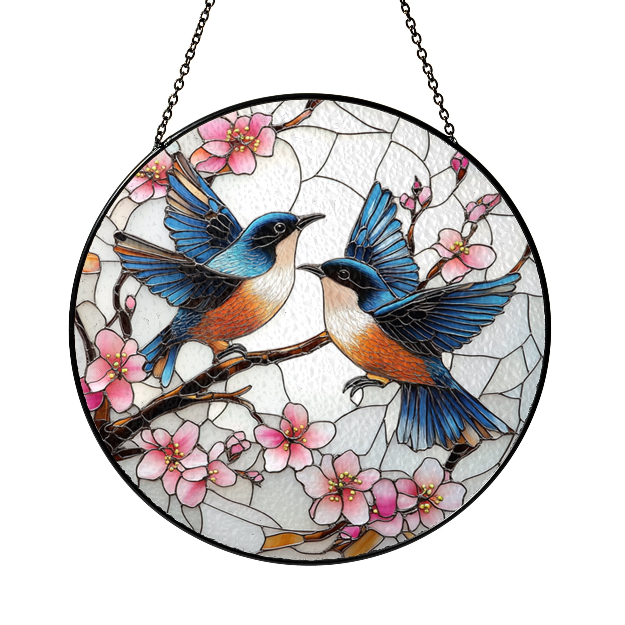 Bird with Blossom Window Art – Stained Glass Style Decorative ...
