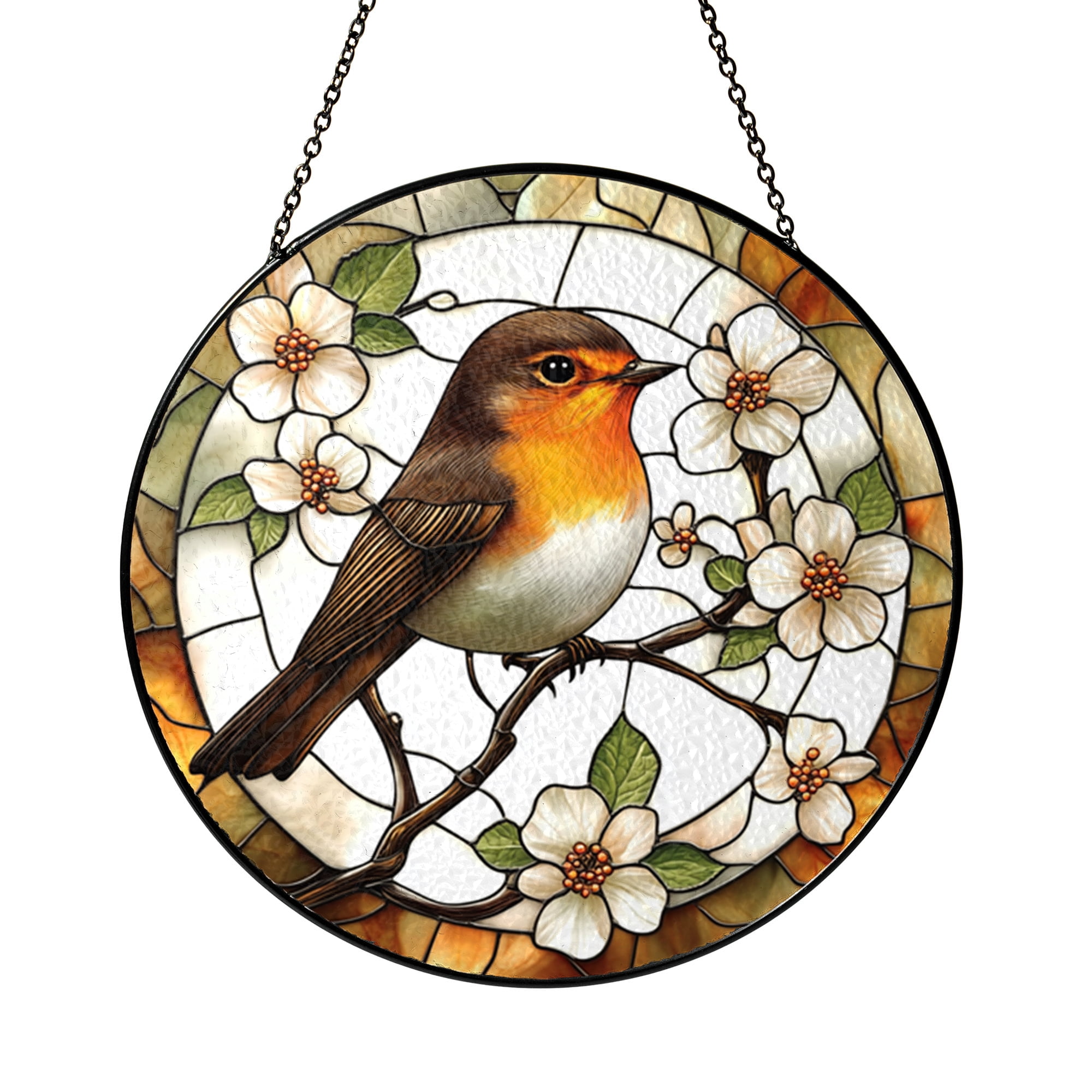 Bird with Flowers Stained Glass Style Suncatcher Window Hanging, Spring ...