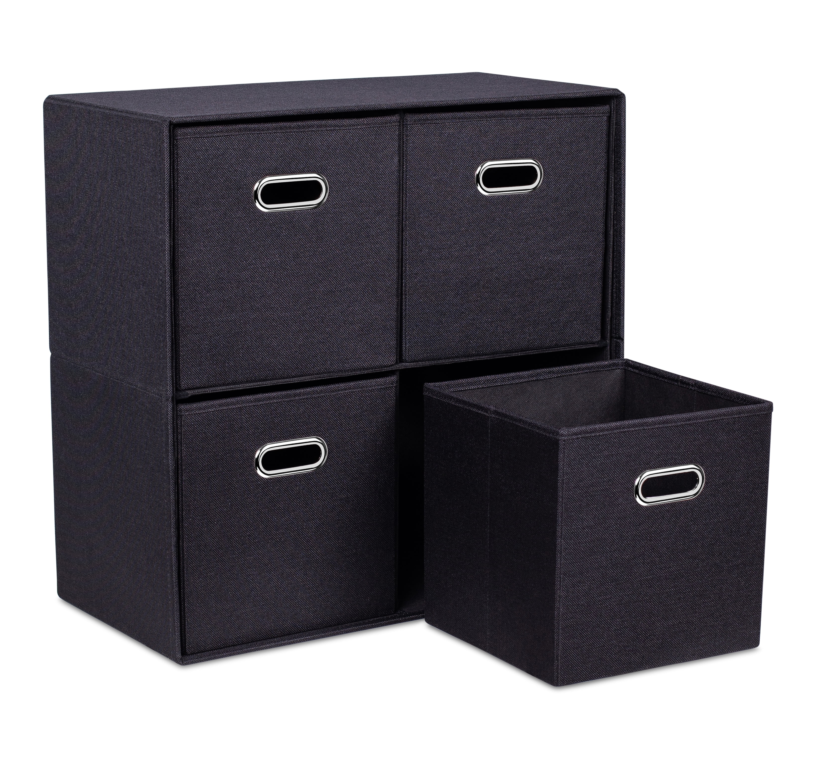 BirdRock Home Black Linen Cube Organizer Shelf with 4 Storage Bins ...