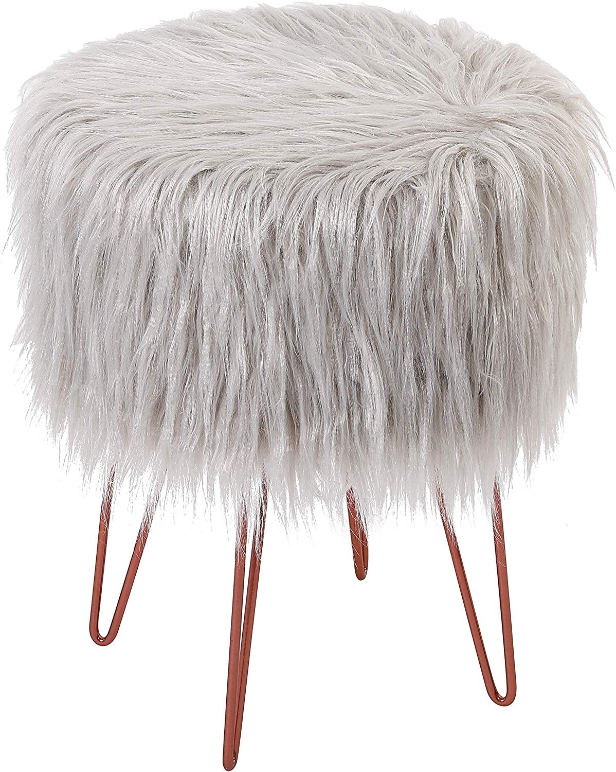 BirdRock Home Faux Fur Foot Stool Ottoman with Hair Pin Legs - Silver ...