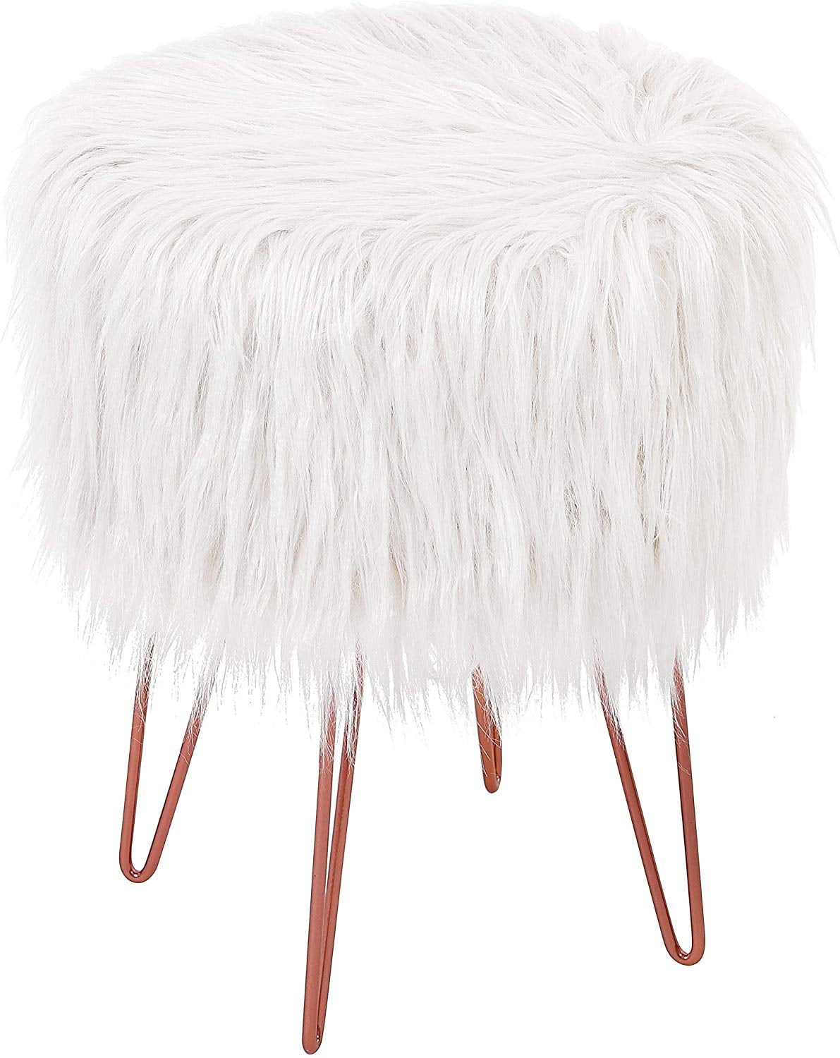BirdRock Home Faux Fur Foot Stool Ottoman for Adults, Vanity & Bedroom ...