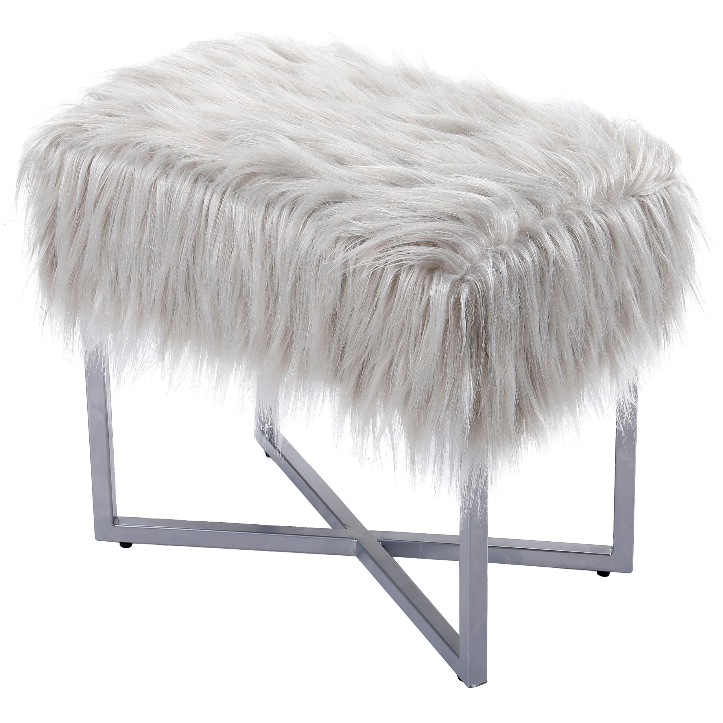 BirdRock Home Rectangular Grey Faux Fur Foot Stool Ottoman with Grey ...