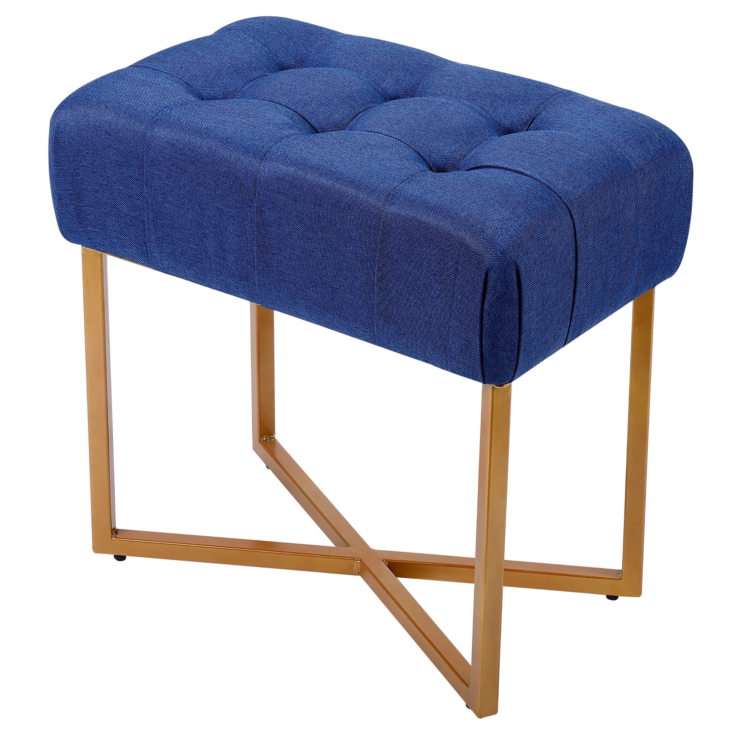 BirdRock Home Rectangular Tufted Blue Foot Stool Ottoman with Pale Gold ...