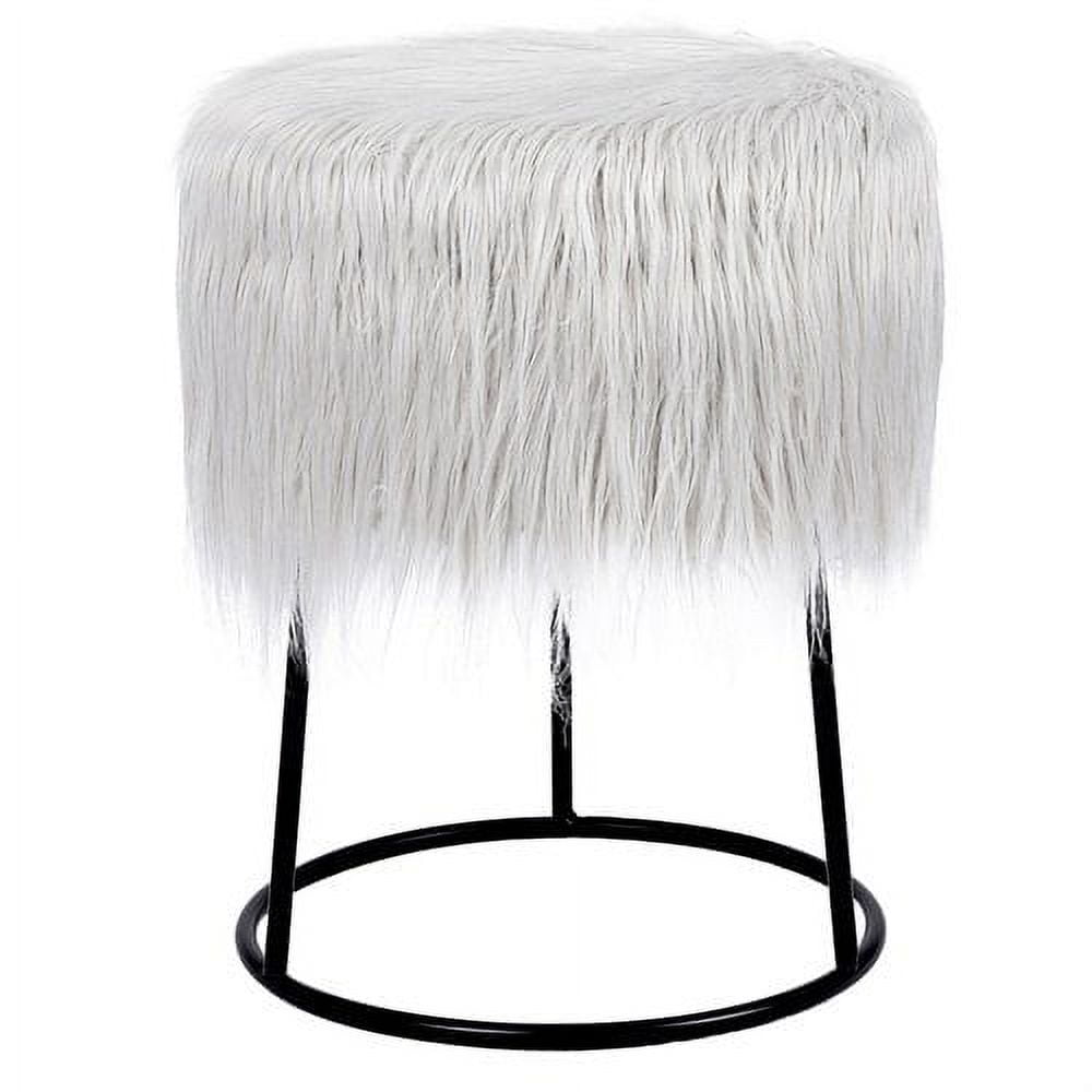 BirdRock Home Round Grey Faux Fur Foot Stool Storage Ottoman with Black ...