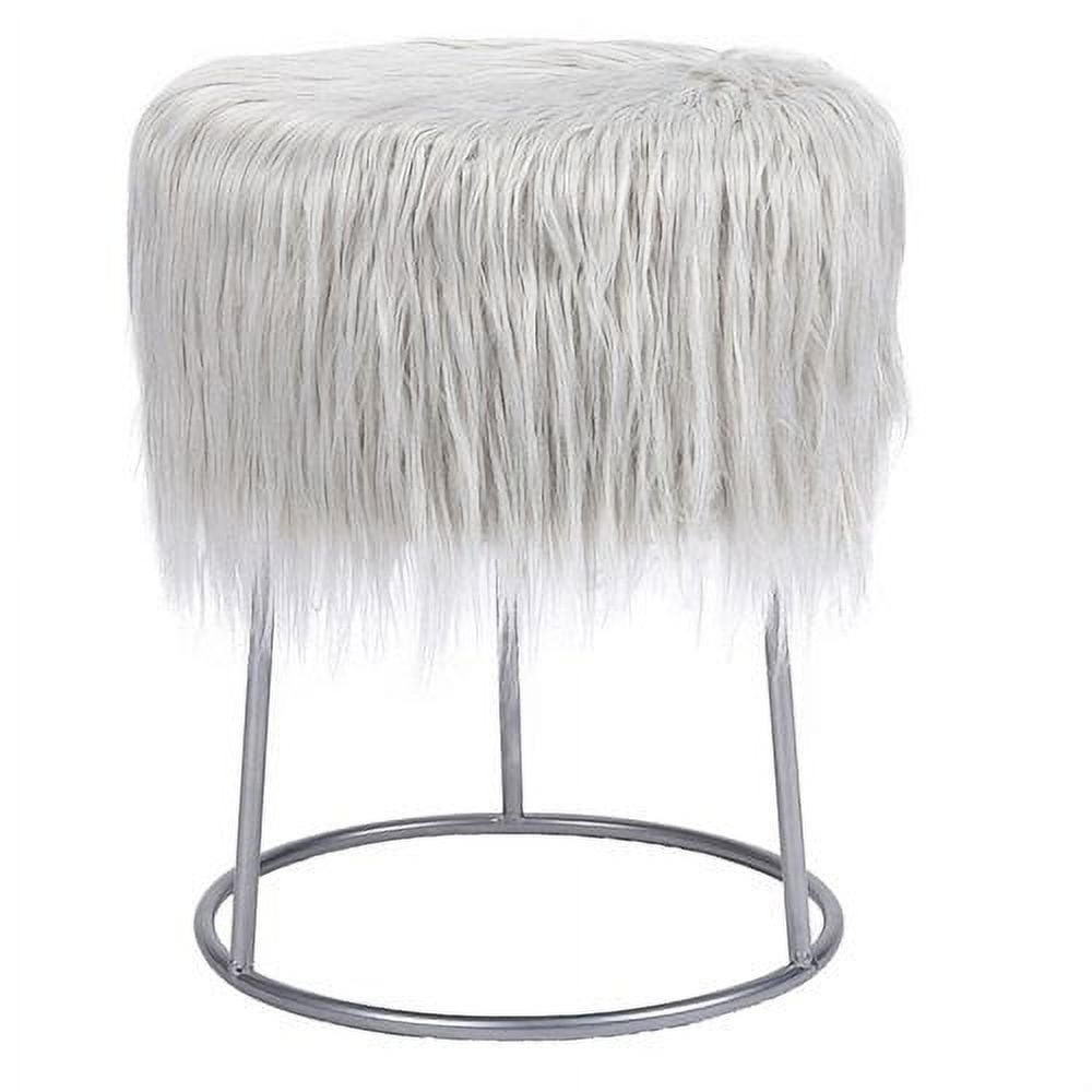 BirdRock Home Round Grey Faux Fur Foot Stool Storage Ottoman with ...