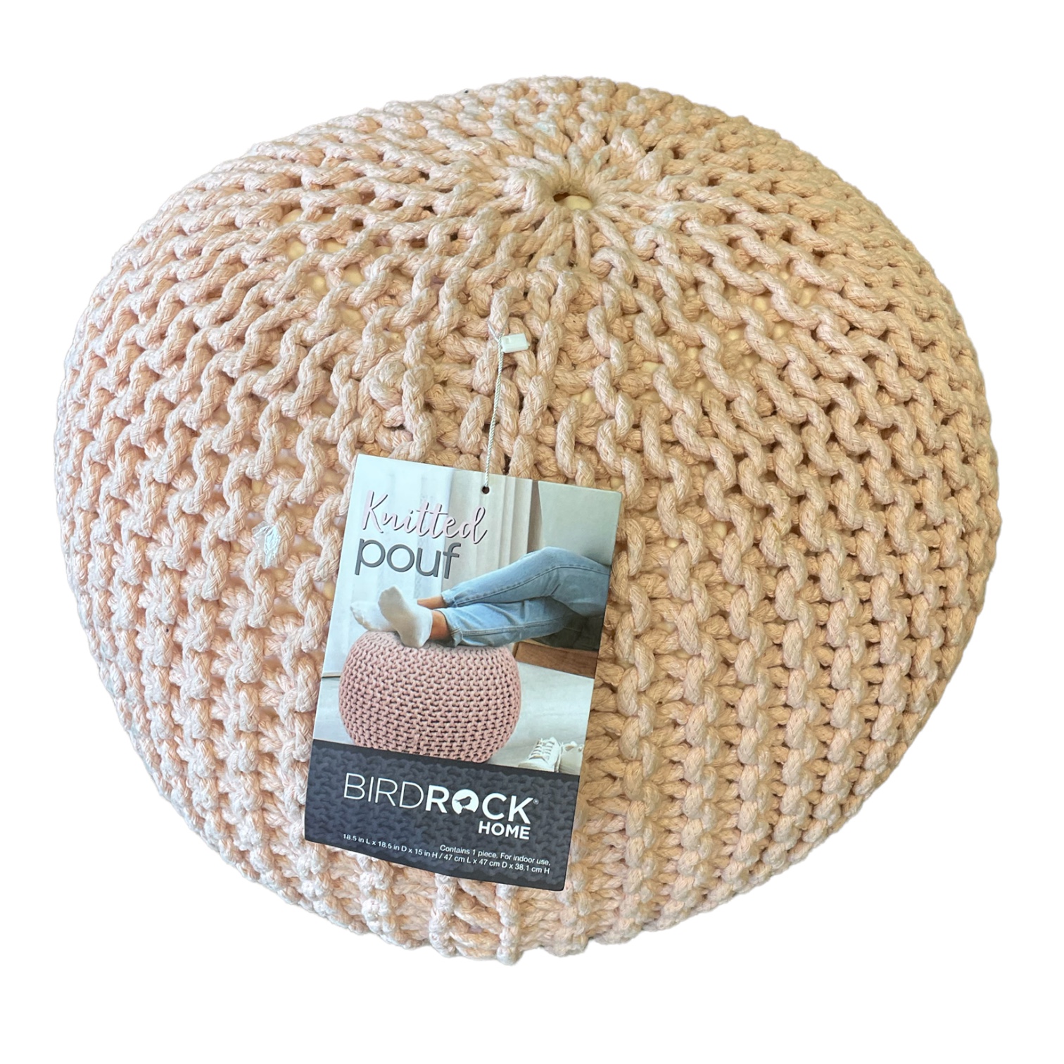 BirdRock Home Round Pouf Knitted Foot Stool Ottoman, Dusty Rose ...