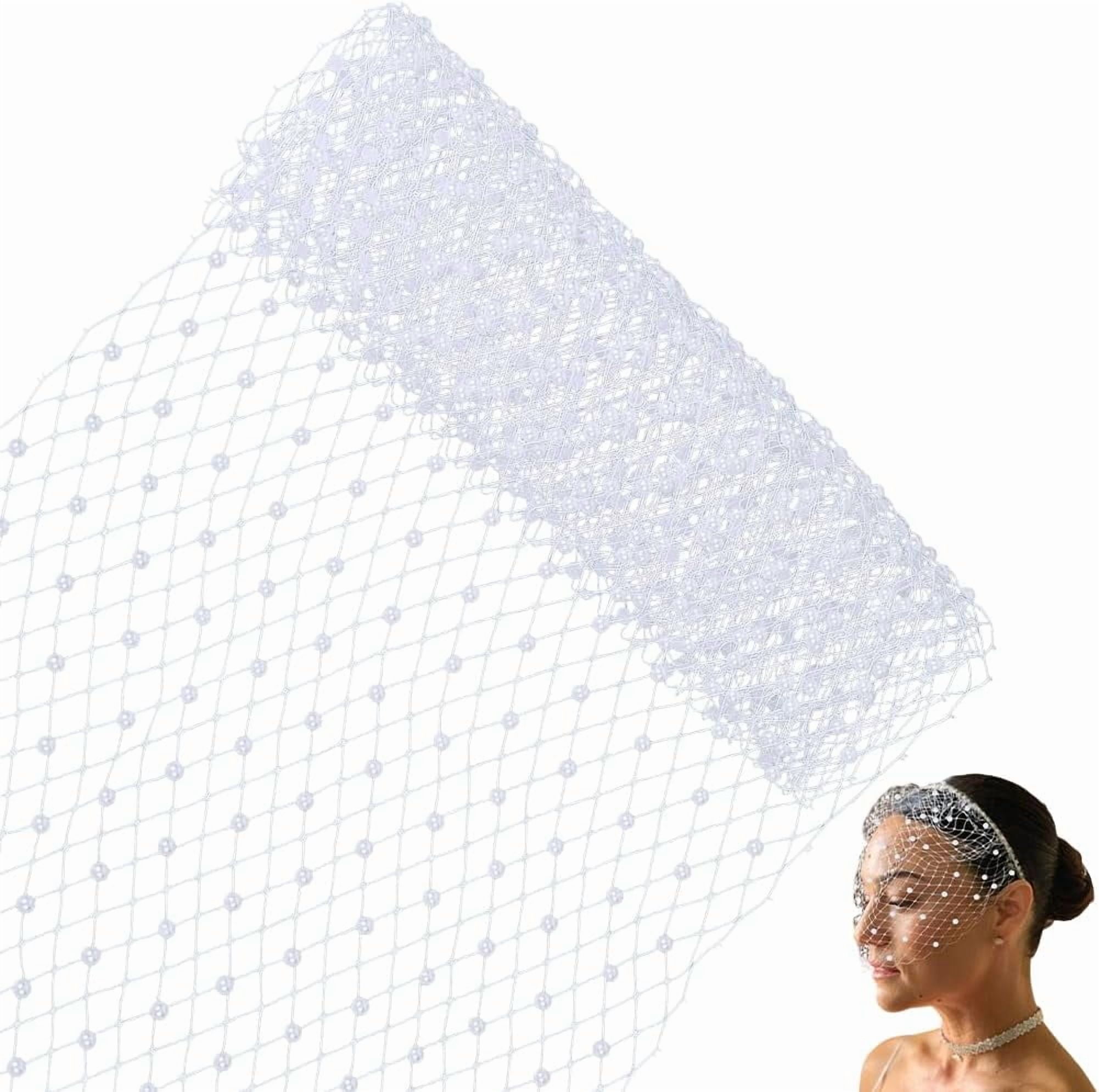 Birdcage Veil Netting Fabric 1m x 25cm White Pearl Bead Mesh Fascinator ...