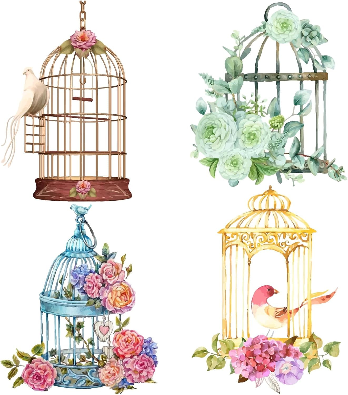 Birdcage Window Clings Flower Bird Spring Summer Glass Sliding Door ...