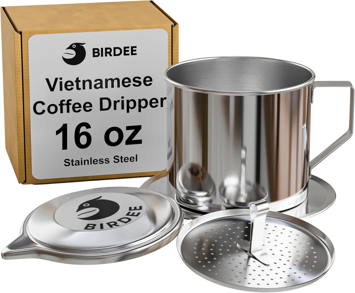 Birdee Vietnamese Coffee Dripper - 16 oz, Stainless Steel, Large Phin ...