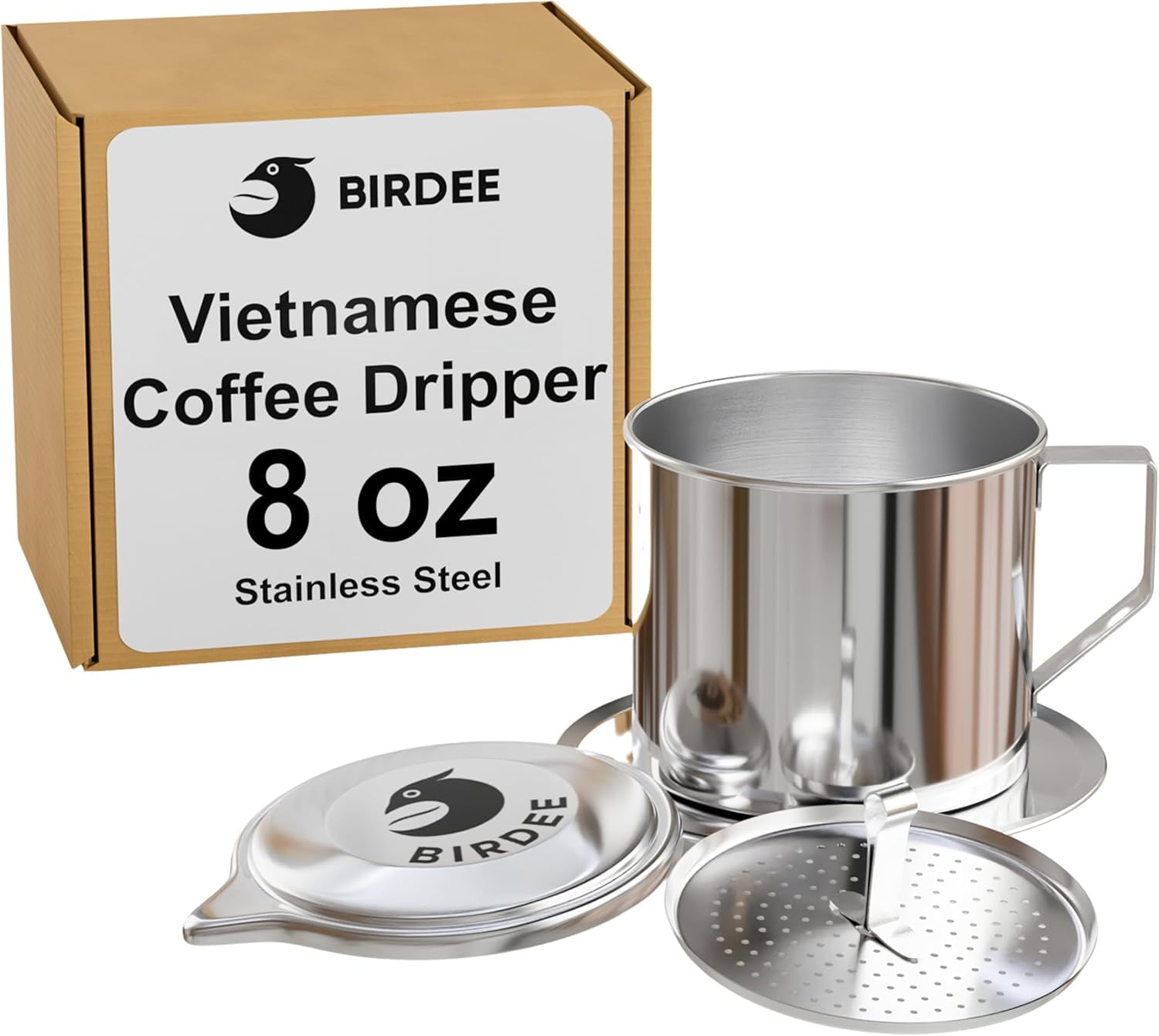 Birdee Vietnamese Coffee Dripper - Make up to 8 oz Cup, Stainless Steel ...