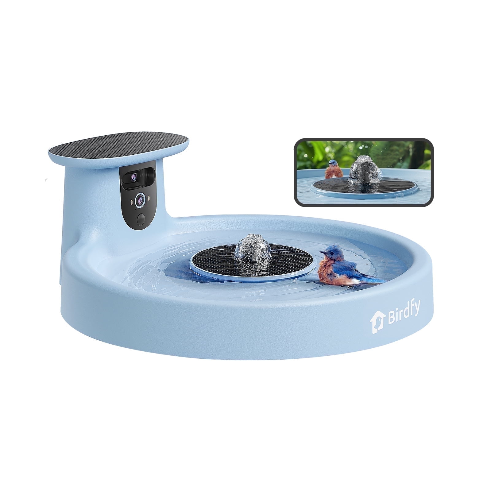 Birdfy Bird Bath with Camera, Solar Powered, Round Pond Fountain, 1080P ...