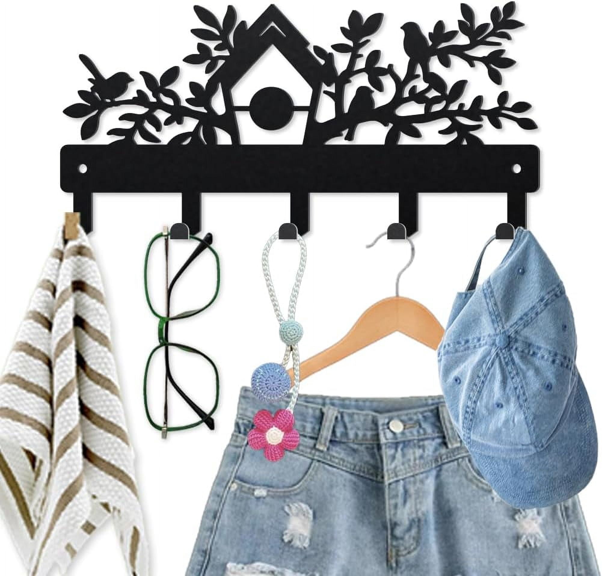 Birdhouse Bird Branch Key Hook for Wall Tree Branches Leaves Metal Coat ...