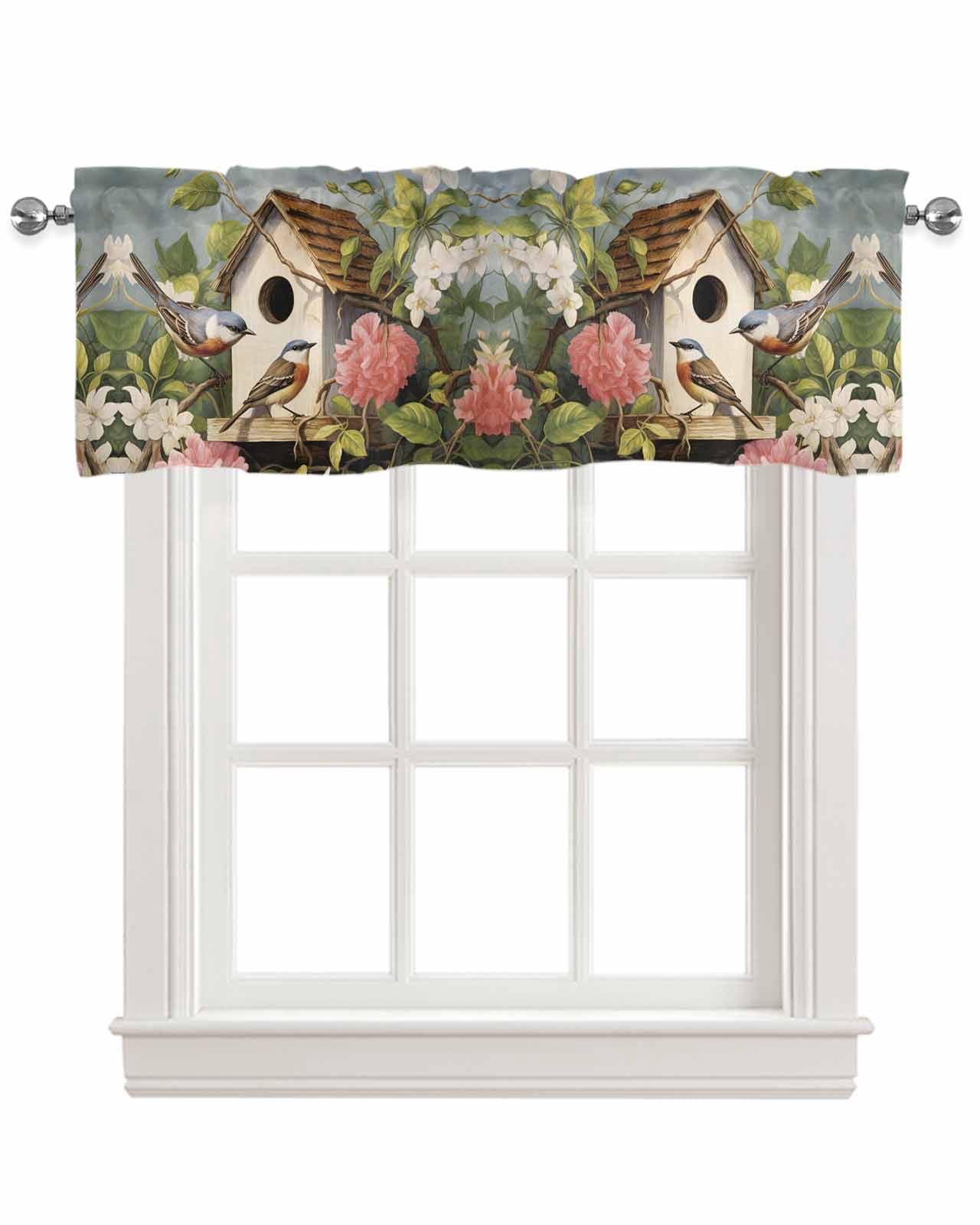 Birdhouse Linen Curtain Valance for Bedroom/Bathroom/Kitchen/Office ...