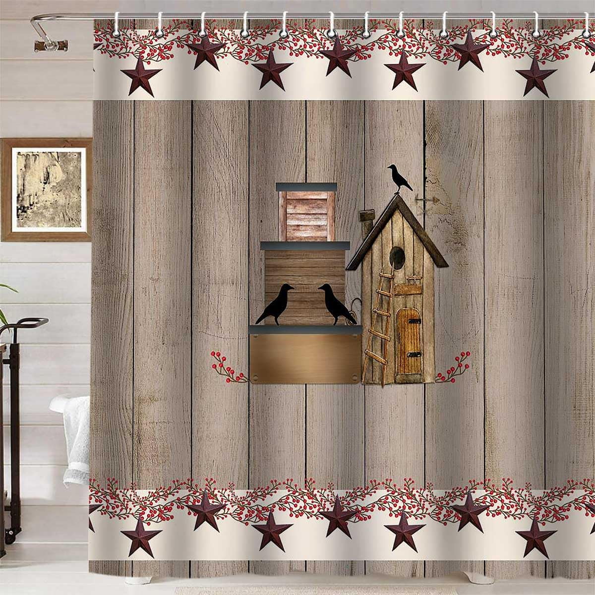 Birdhouse Shower Curtain, Farmhouse Shower Curtain, Rustic Primitive ...