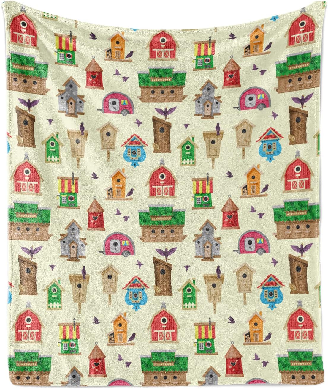 Birdhouse Throw Blanket, Human Made Bird Nest Wooden Houses of Various ...
