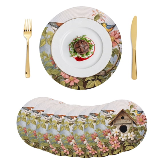 Birdhouse Vintage Round Placemats Set of 8, Braided Polypropylene Place ...