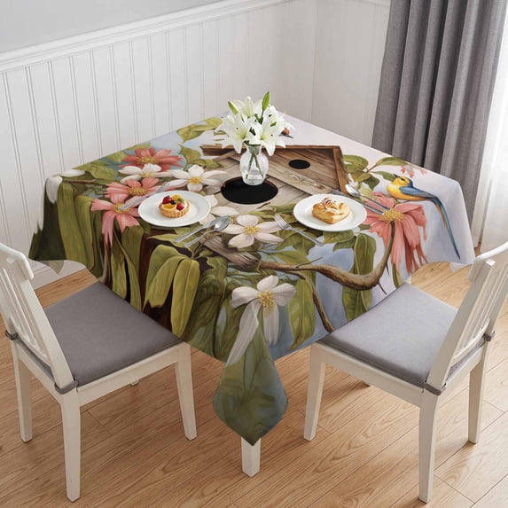 Birdhouse Vintage Table Cloth Waterproof Tablecloths, Spring Floral ...
