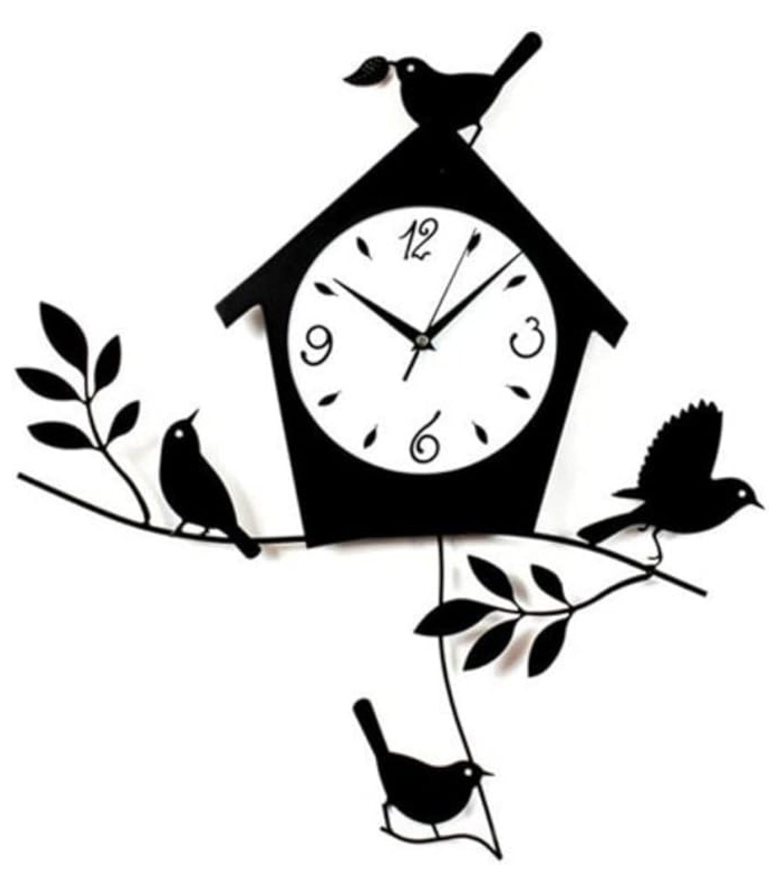 and Birdhouse Wall Clock with Pendulum | Laser-Cut Theme & Black Matte ...
