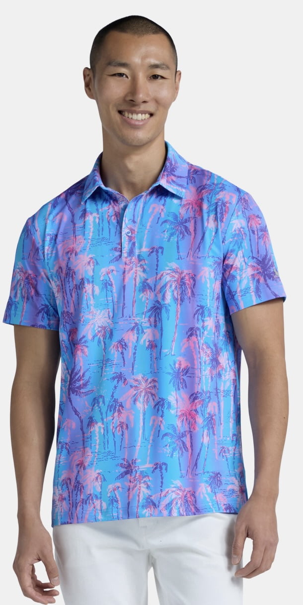 Birdie Bound Men's and Big Men’s Beachy Palm Printed Golf Polo Shirt, UPF50+, Sizes S-5XL ...
