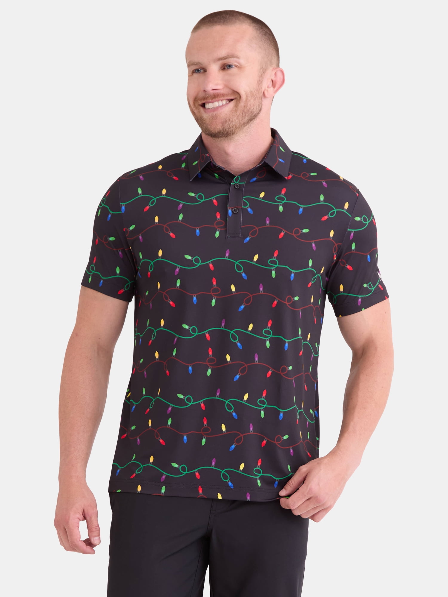 Birdie Bound Men's and Big Men's Christmas Lights Golf Polo Shirt with ...