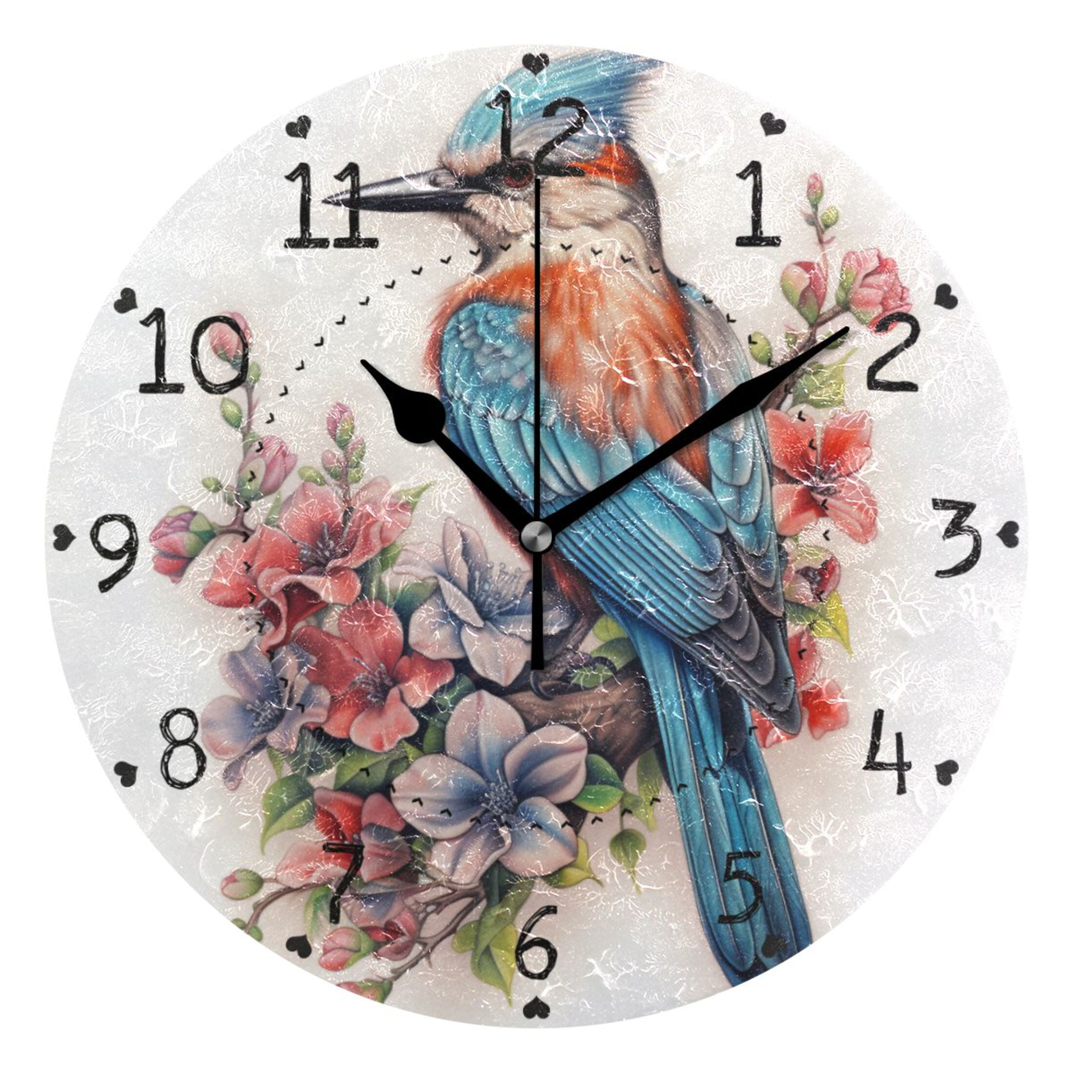 Birdie Colorful Realistic Round Wall Clock Silent Battery Operated Home ...