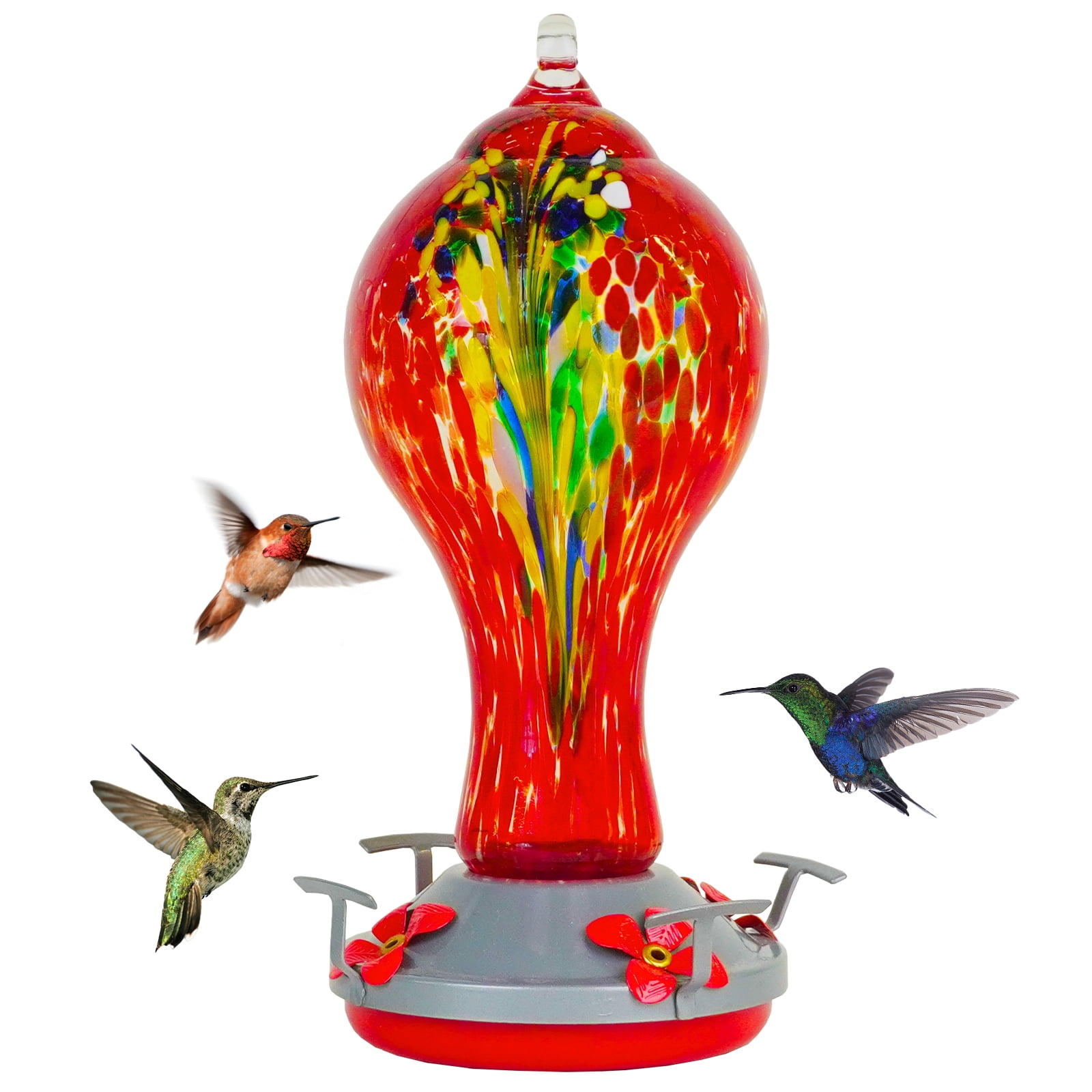 Birdkiss 25 Fl.oz Hand-Blown Glass Hummingbird Feeder with Stainless ...