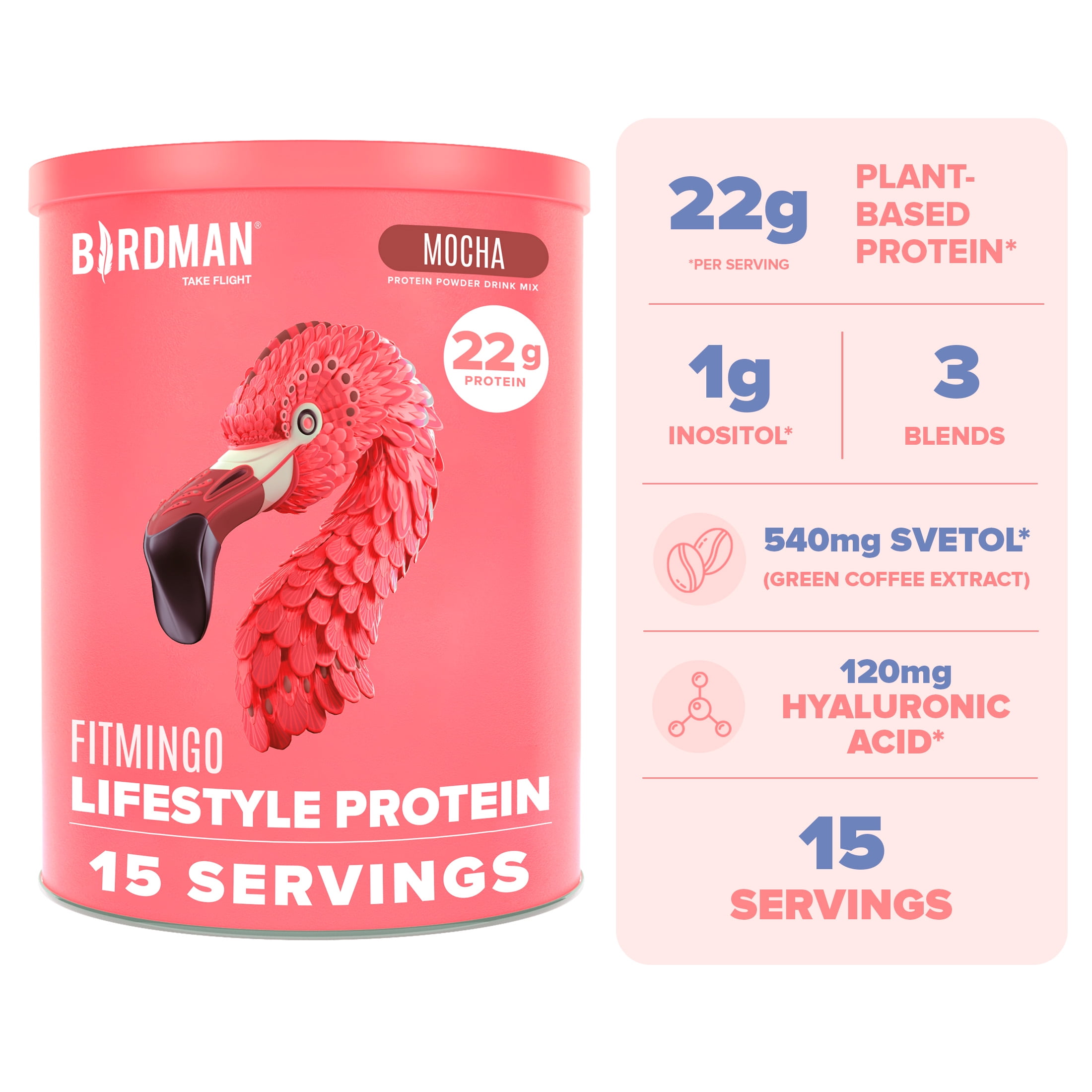 BIRDMAN Fitmingo Vegan Protein Powder with Inositol, 3 Blends, Mocha ...