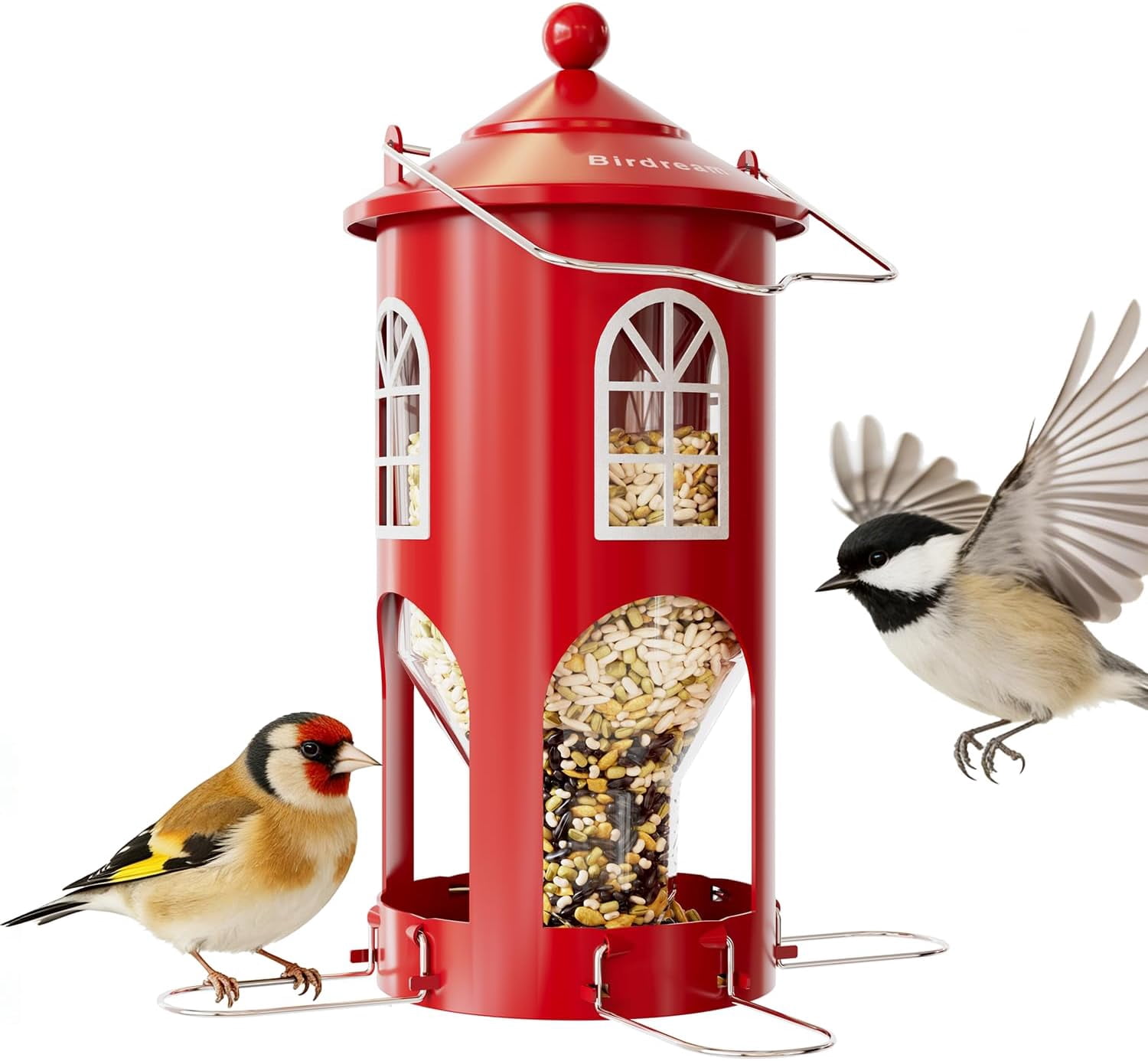 Birdream Lighthouse Bird Feeder for Outdoors Hanging, Small Metal with ...