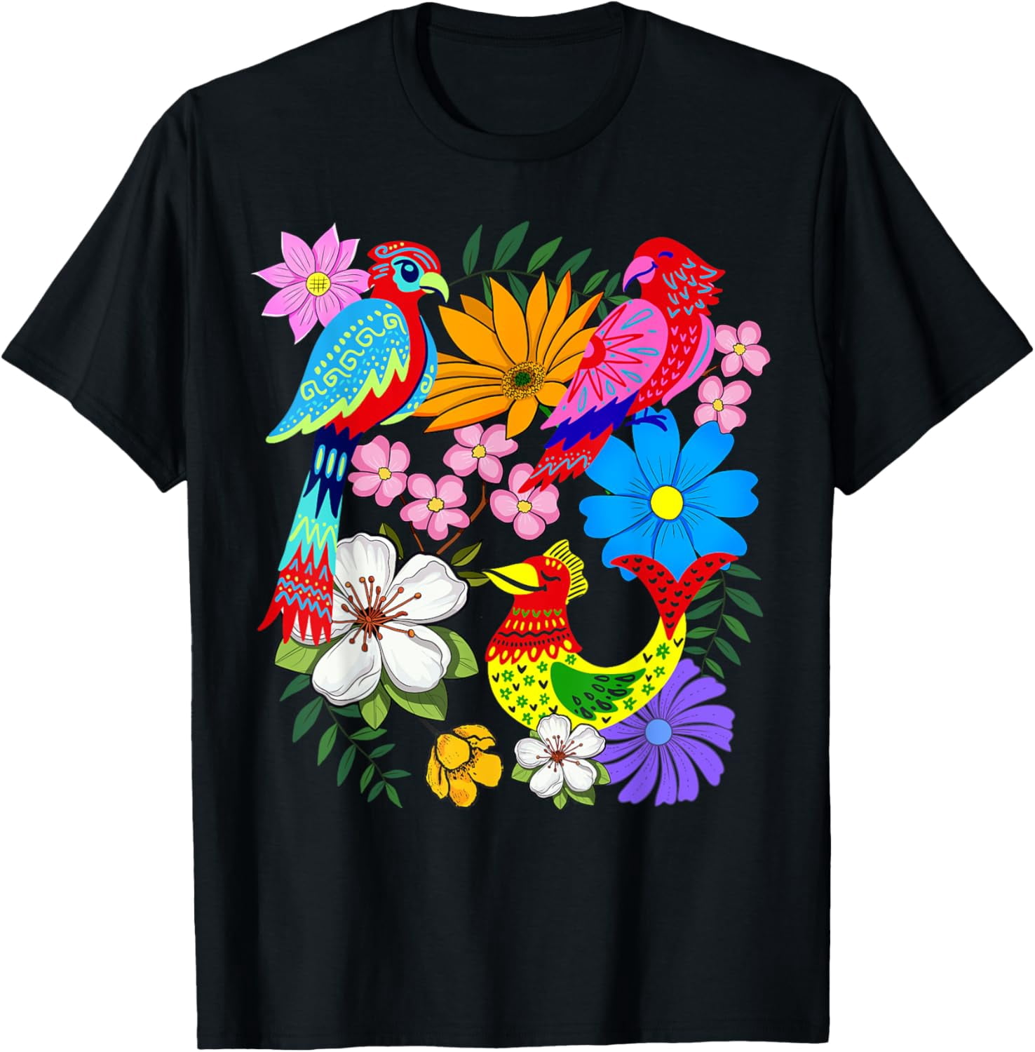 Birds And Flowers In Bold Boho Hippie Design Wildflowers Floral T-Shirt ...
