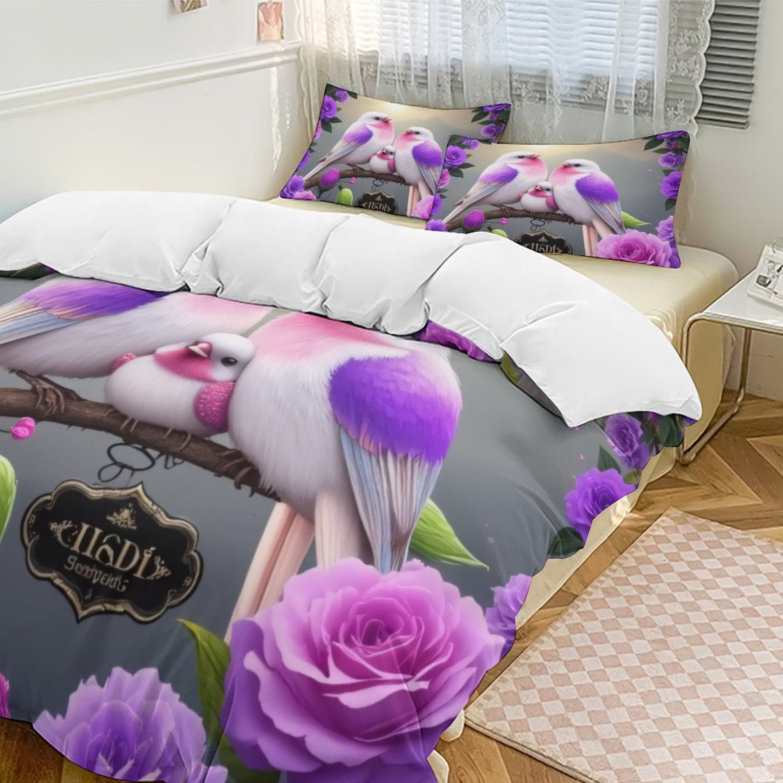 Birds And Roses Print Duvet Cover Set Bedding Set Polyester Quilt Cover ...