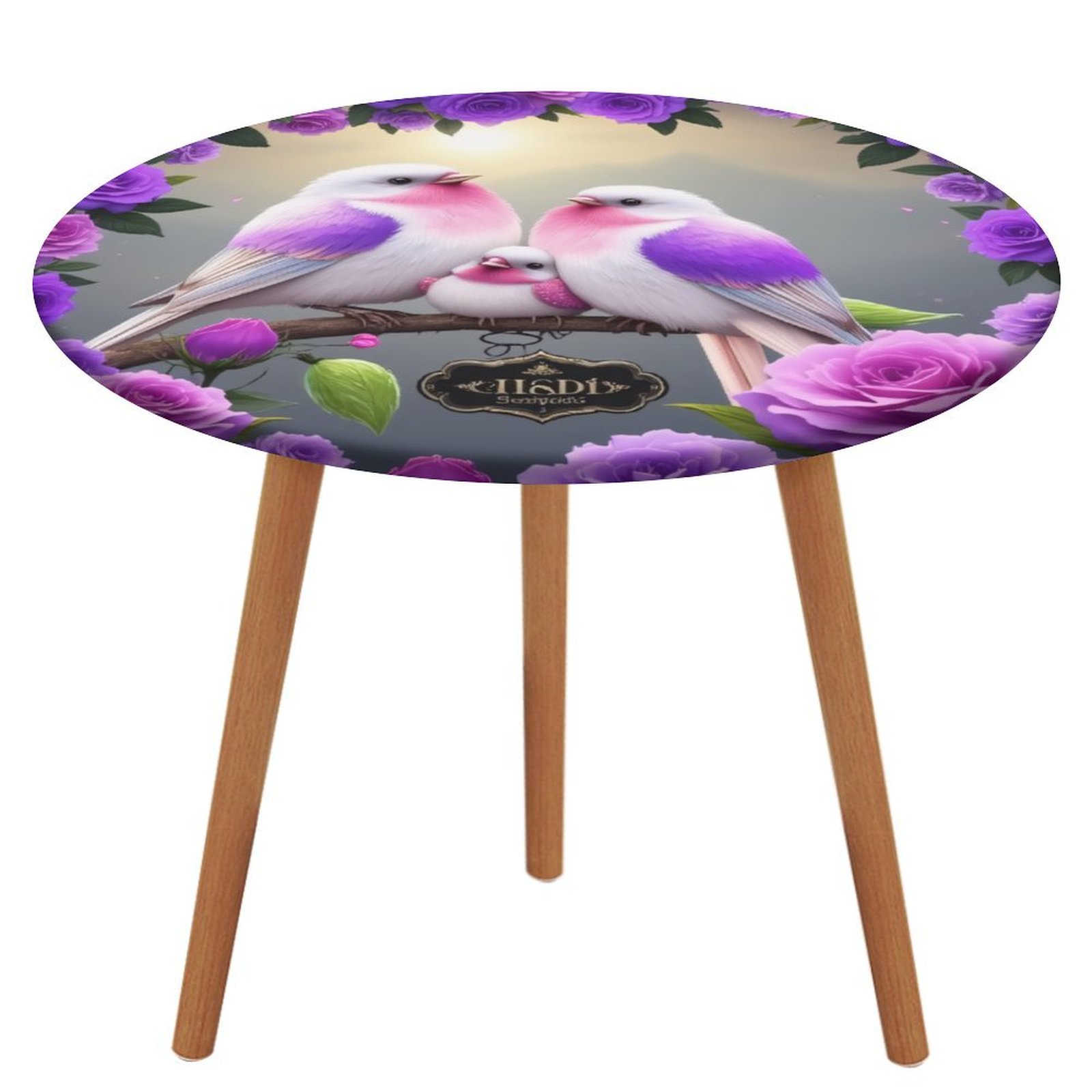Birds And Roses Print Tablecloth Round Elastic Fitted Waterproof Table ...
