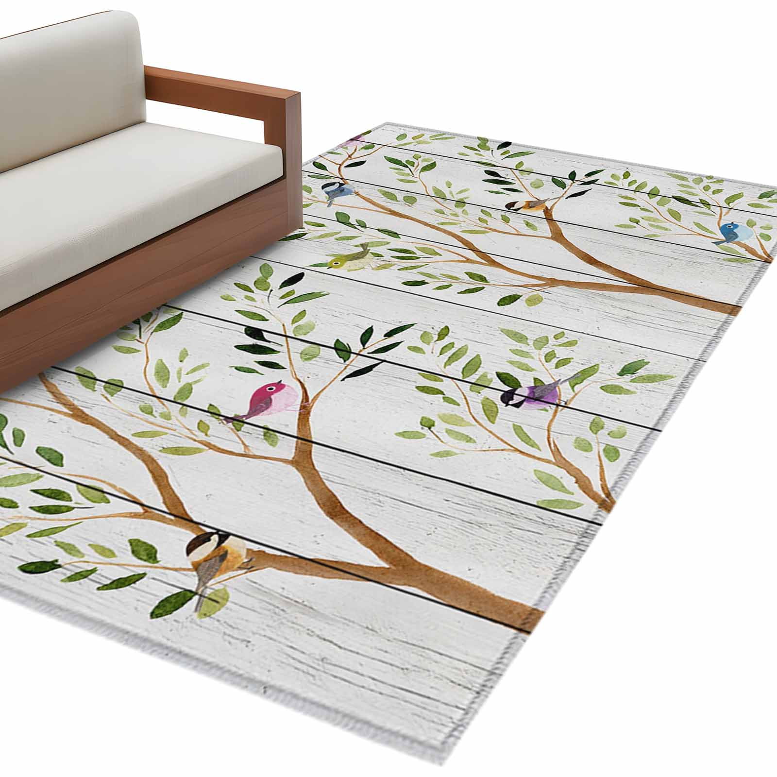 Birds Area Rugs Collection 3'x5', Spring Branch Leaves Animals Country ...