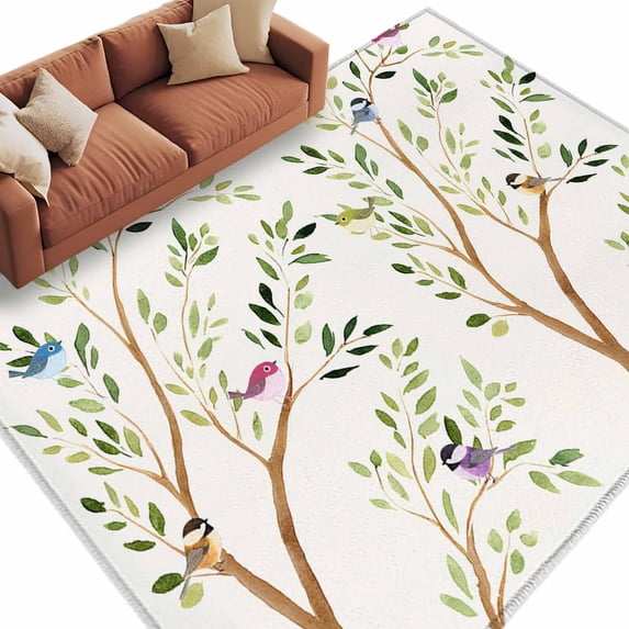 Birds Area Rugs Collection 5'x7', Spring Branch Leaves Animals Country ...