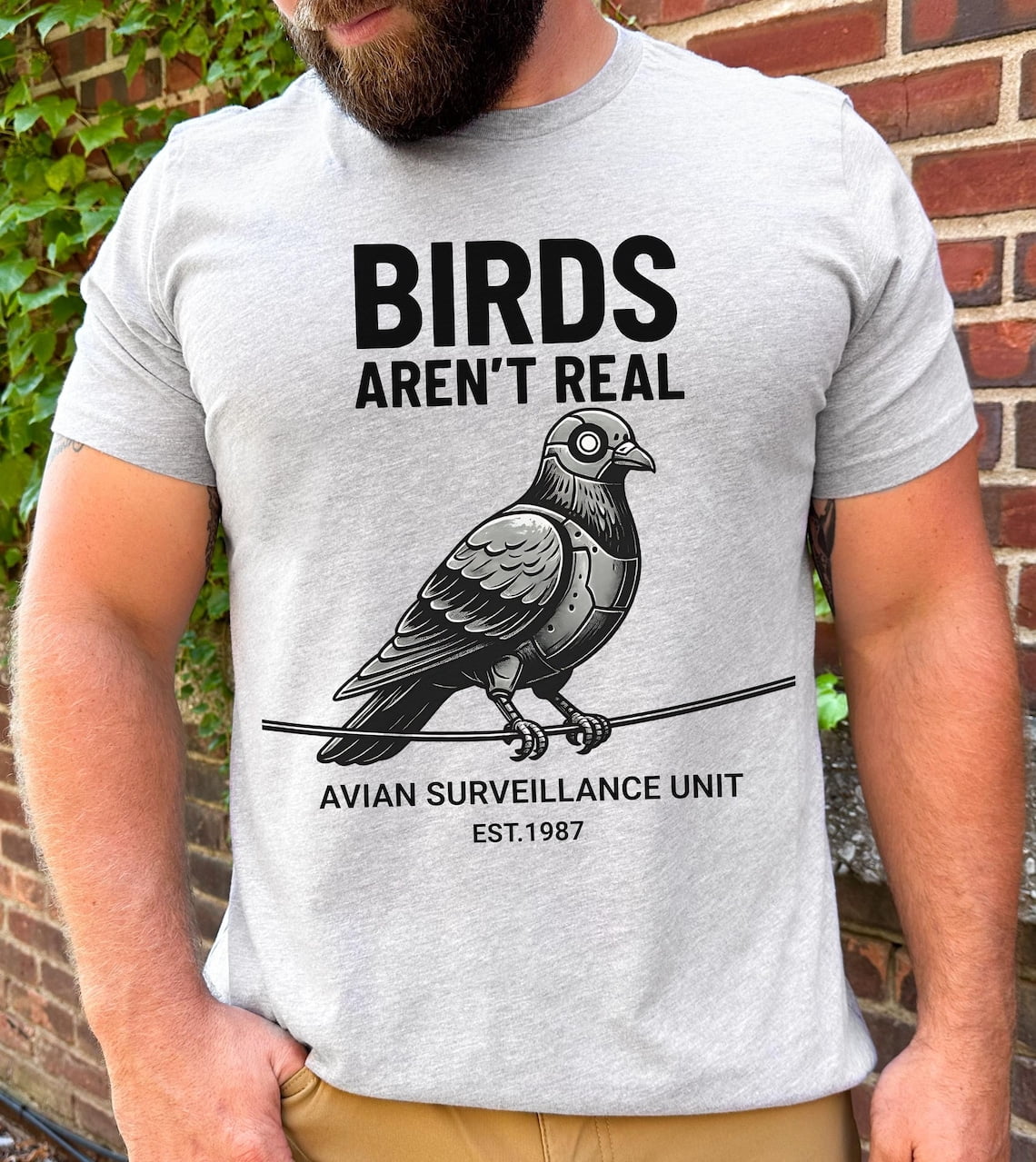 Birds Aren’T Real T-Shirt Conspiracy Shirt Avian Surveillance Unit Tee Robot Pigeon Graphic For ...