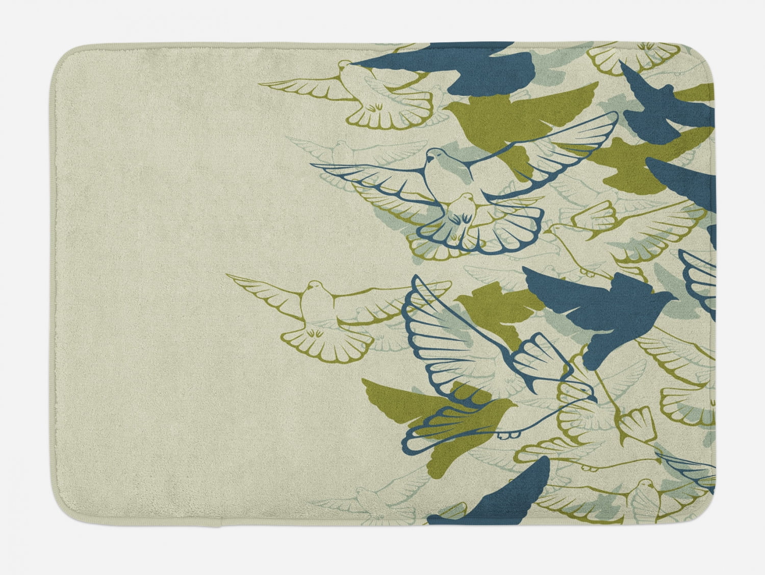 Birds Bath Mat, Original Colored Image of a Flock Flying Pigeons in the ...
