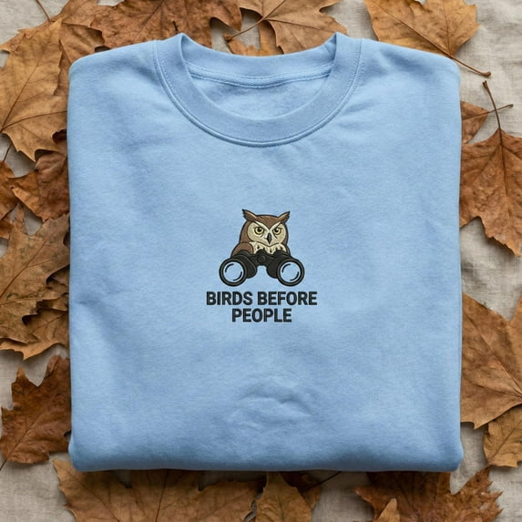 Birds Before People Embroidered Sweatshirt, Owl Bird Watcher Crewneck ...