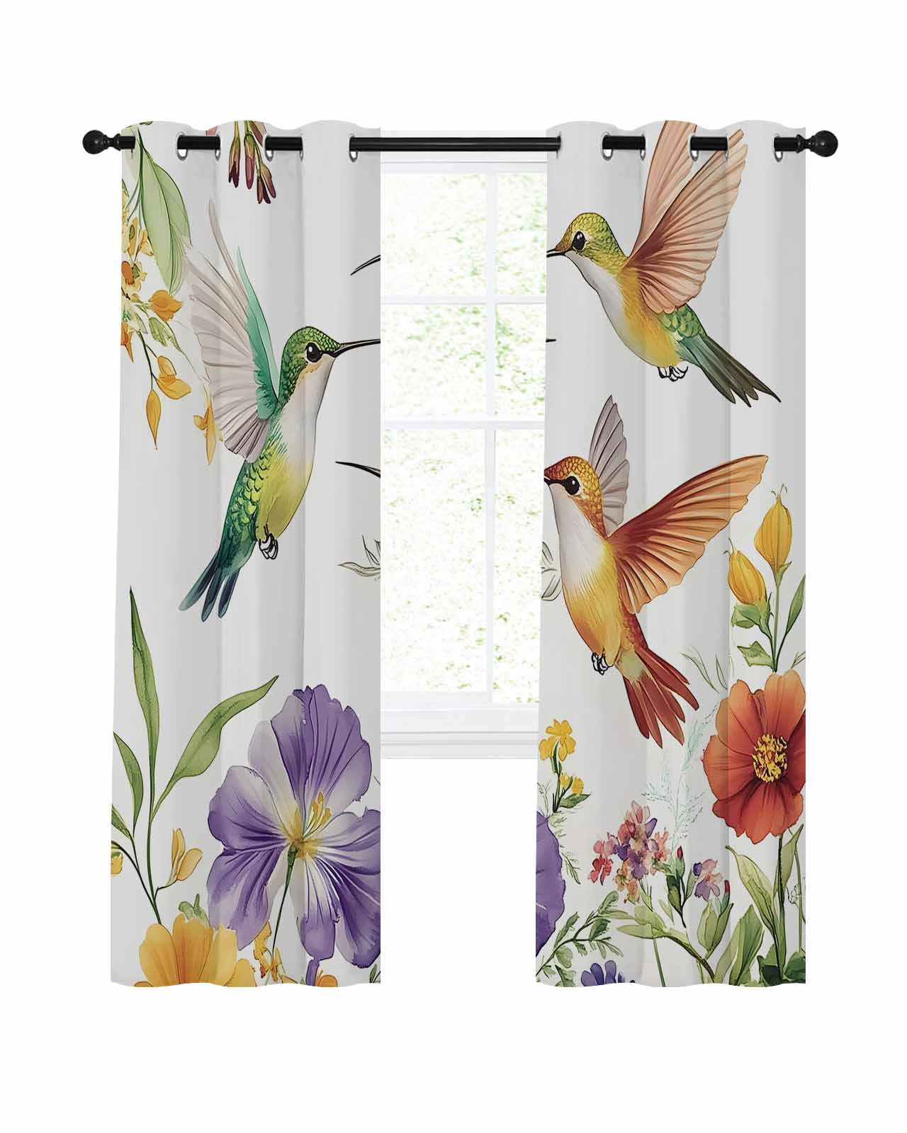 Birds Blackout Curtains 96 Inch Length Purple Red Flower Thermal ...