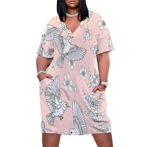 Birds & Blossoms Pattern Loose Pocket Dress Dresses Summer Summer ...